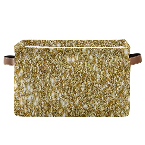 Kigai Gold Sequins Storage Basket, Foldable Canvas Cube Storage Bin with Handles for Home Office Closet, 2pcs