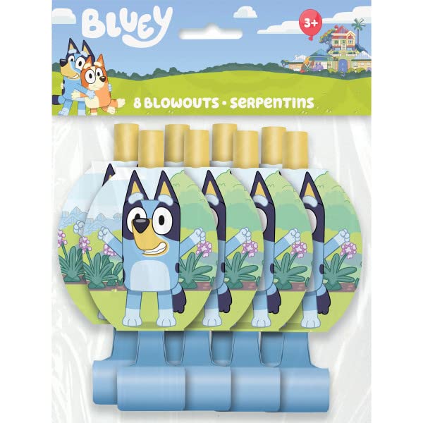 Unique Bluey Dog Birthday Party Supplies Bundle includes Party Blowouts - 16 Count