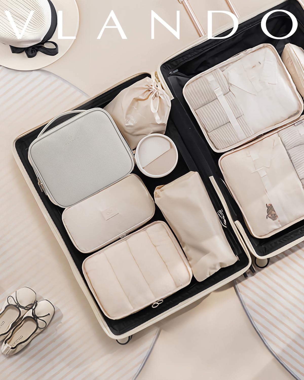 Vlando Travel Makeup Cosmetic Case Organizer Portable Storage Bag with Adjustable Dividers for Cosmetics Makeup brushes, girls, women, friends.(gray)