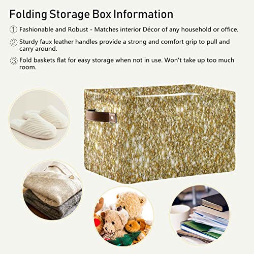 Kigai Gold Sequins Storage Basket, Foldable Canvas Cube Storage Bin with Handles for Home Office Closet, 2pcs