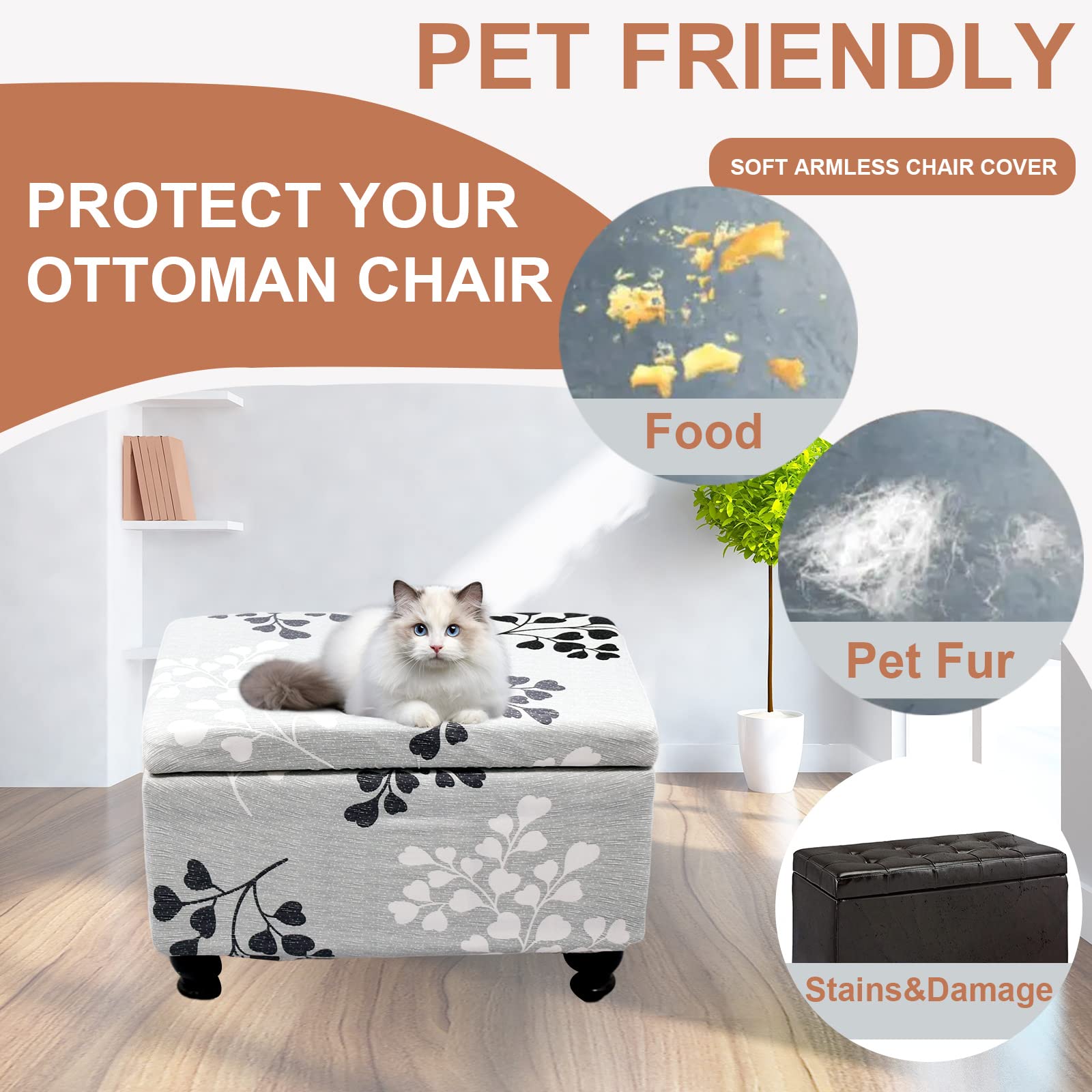 Eco-Ancheng Storage Ottoman Cover Rectangle Ottoman Slipcover Folding Storage Ottoman Bench Slipcovers Footrest Stool Slipcover with Nonslip Elastic Bottom for Living Room,Large 01