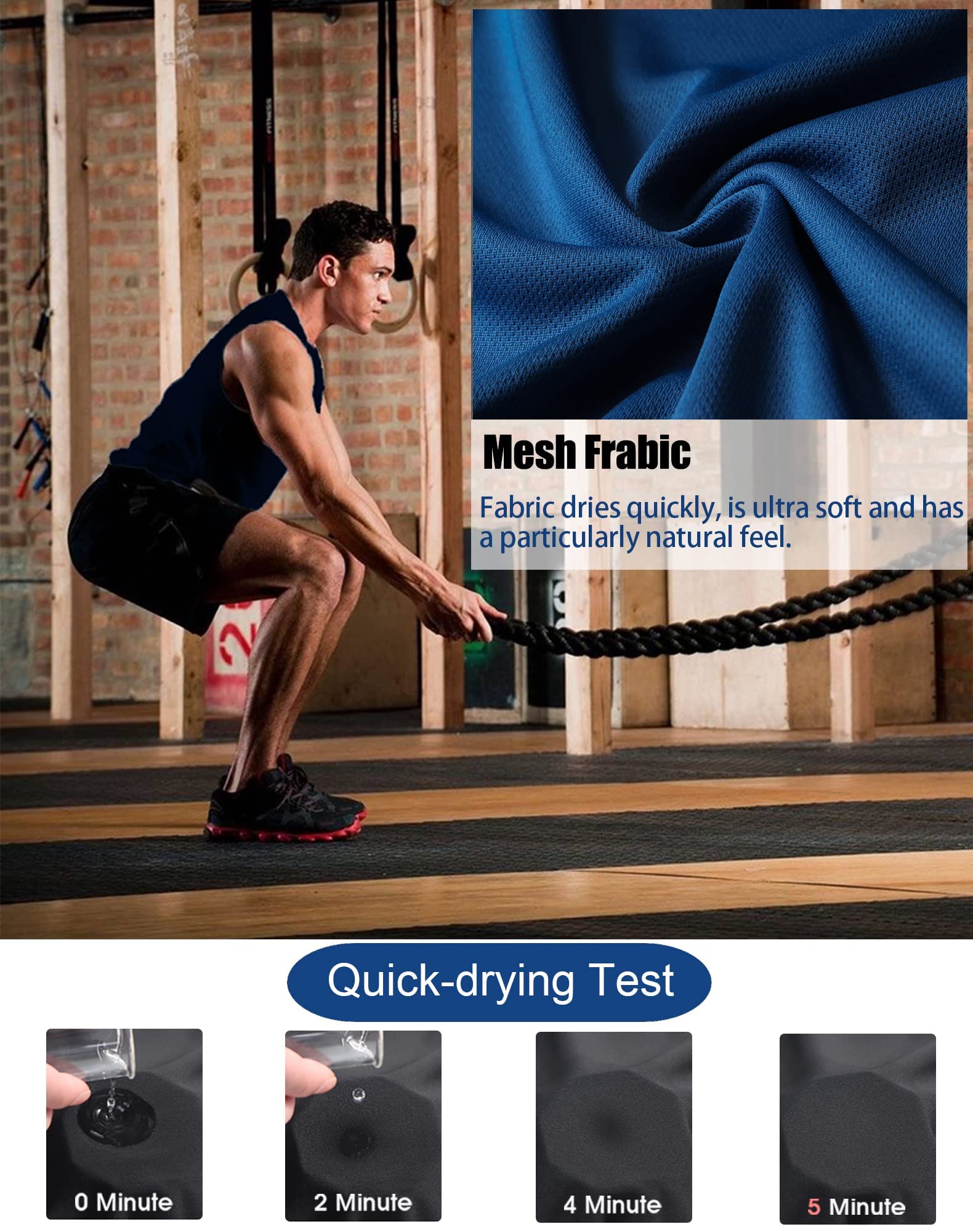TELALEO 5 Pack Men's Workout Tank Tops Sleeveless Mesh Muscle Gym Shirt Quick Dry Black/Gray/Charcoal/Navy/Blue M