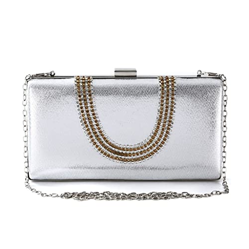 SEIJY Silver Color U Diamonds Handbags with Shoulder Chain Evening Bags Crystal Female Day Clutch Party Purse (Color : E, Size : 1)
