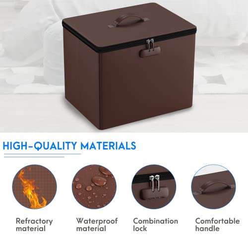 Tamfile Storage Ottoman with Lock, Fireproof Safe Folding for Documents, Waterproof Foot Rest Stool, Stable Short Living Room, Brown, 17 * 13 * 13inch
