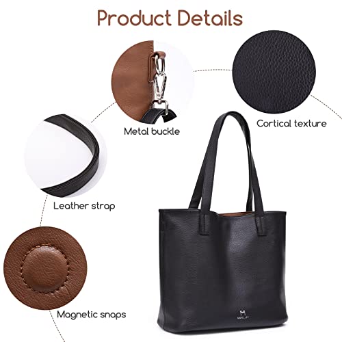 MORELLET Black Tote Bag for Women, Mother's Day Gift Reversible Tote Handbags with Purses Organizer Insert Satchel Bag