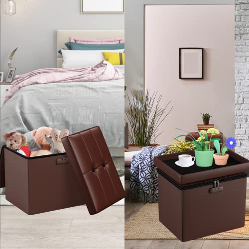 Tamfile Storage Ottoman with Lock, Fireproof Safe Folding for Documents, Waterproof Foot Rest Stool, Stable Short Living Room, Brown, 17 * 13 * 13inch