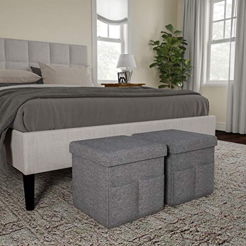 Lavish Home Set of 2 Cube Ottoman with Pockets 15-Inch Folding Foot Rests or Storage Organizers for Bedroom, Living Room, or Dorm, Charcoal Gray