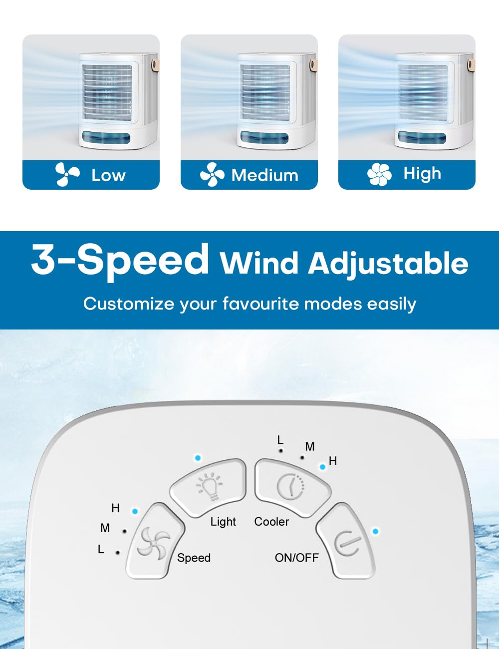 FANCOLE Mini Air Conditioner, Personal Air Cooler w/ 7-Color Night Light, 3-Level Humidify, 3 Speeds,USB Powered Evaporative Air Cooler, Small Desktop Air Conditioner Portable for Room Bedroom Office