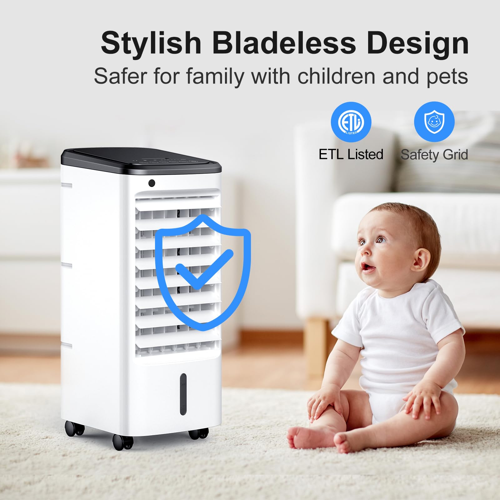 Cozzyben Air Conditioner Portable No Window Ventless Ac Unit Ductless Evaporative Swamp Cooler Ice Fan 12H Timer 4 Ice Pack Removable Water Tank for Room Bedroom Indoor