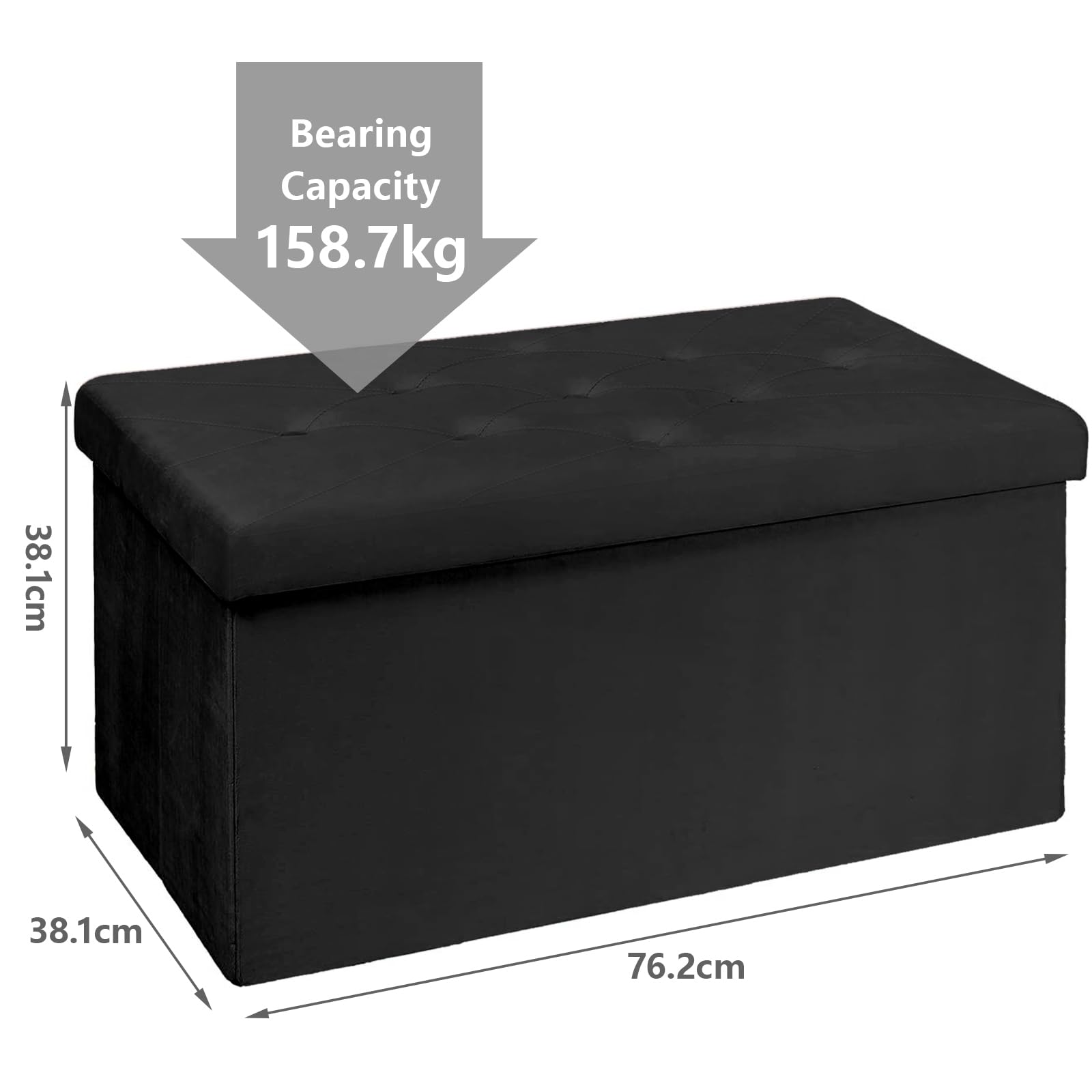 BRIAN & DANY Folding Storage Ottoman Bench, Velvet Ottoman with Storage for Living Room, Long Shoes Bench, Flannelette Footrest Benches Seat 30"x15"x15" (Black)