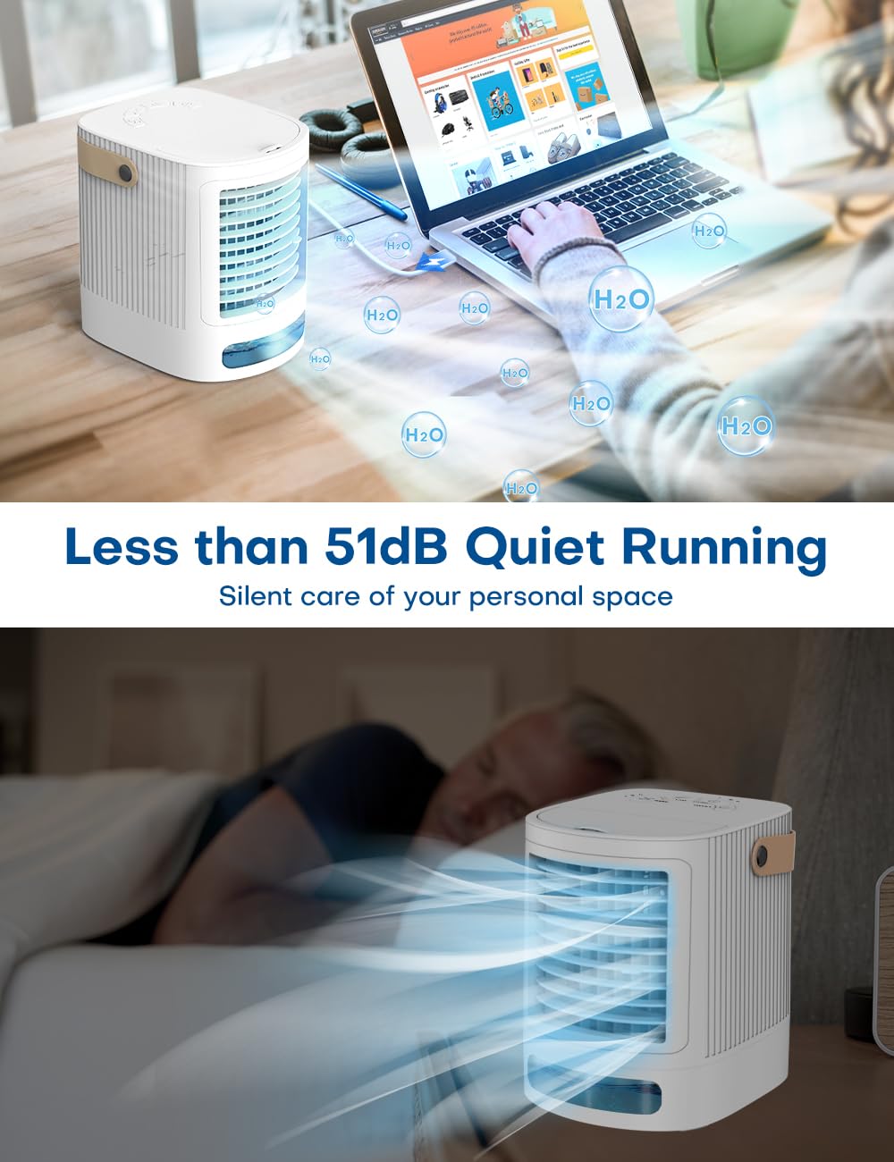 FANCOLE Mini Air Conditioner, Personal Air Cooler w/ 7-Color Night Light, 3-Level Humidify, 3 Speeds,USB Powered Evaporative Air Cooler, Small Desktop Air Conditioner Portable for Room Bedroom Office