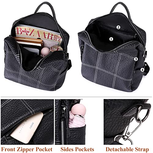 BONVEN Small Backpack for Women,Fashion Backpack Purse Faux Leather Shoulder Back Pack Bag Black