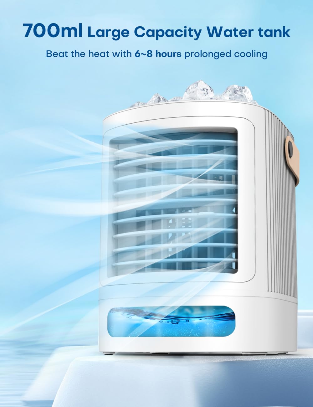FANCOLE Mini Air Conditioner, Personal Air Cooler w/ 7-Color Night Light, 3-Level Humidify, 3 Speeds,USB Powered Evaporative Air Cooler, Small Desktop Air Conditioner Portable for Room Bedroom Office