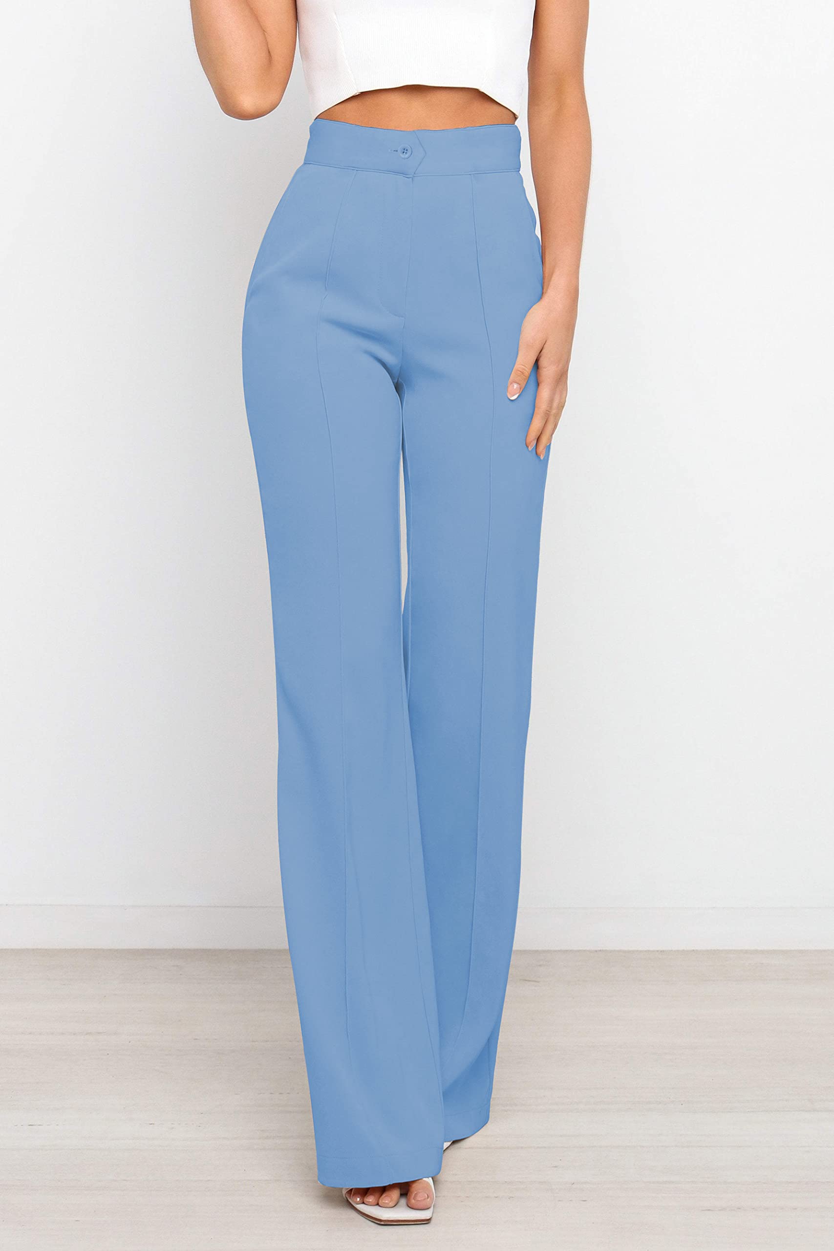 Kocowoo Women's Causal High Waisted Wide Leg Pants, Bootcut Dress Pants for Women, Work Pants with Pockets for Women Office Light Blue