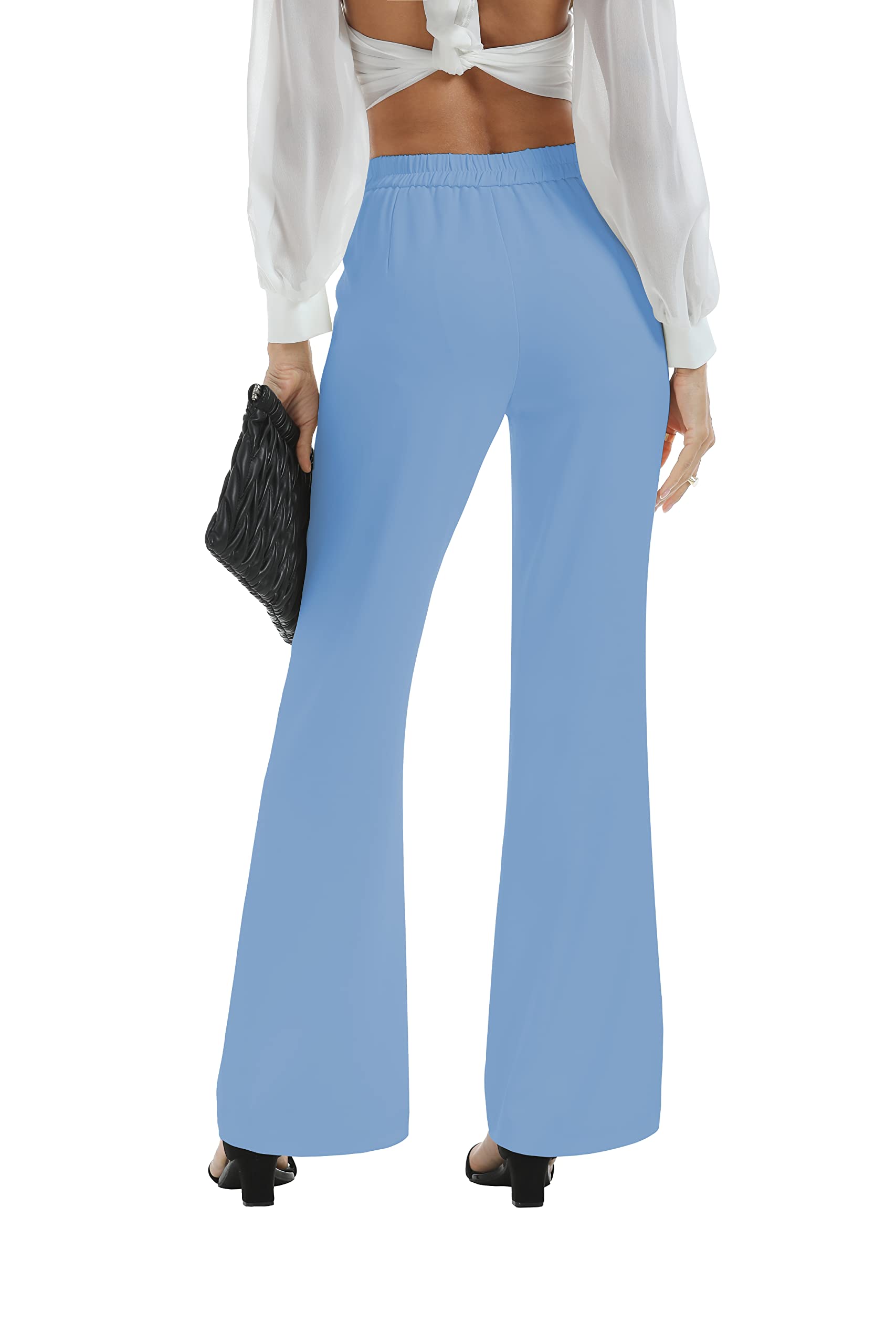 Kocowoo Women's Causal High Waisted Wide Leg Pants, Bootcut Dress Pants for Women, Work Pants with Pockets for Women Office Light Blue