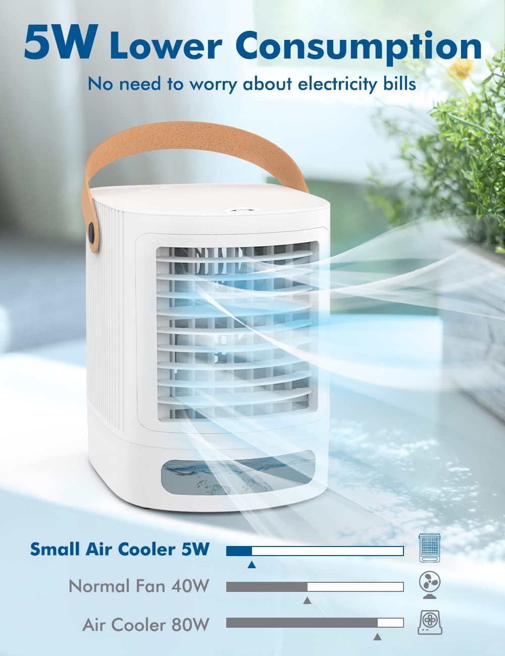 FANCOLE Mini Air Conditioner, Personal Air Cooler w/ 7-Color Night Light, 3-Level Humidify, 3 Speeds,USB Powered Evaporative Air Cooler, Small Desktop Air Conditioner Portable for Room Bedroom Office