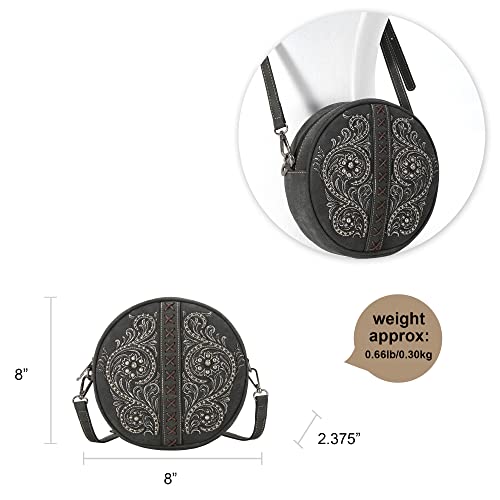 Montana West Western Purses for Women Crossbody Bag Circle Round Bag Vintage Shoulder Handbag MW1076-118BK