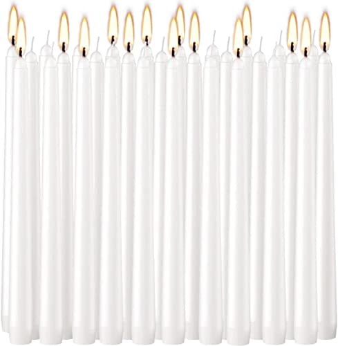 30 Pack Tall Taper Candles - 10 Inch White Dripless, Unscented Dinner Candle - Paraffin Wax with Cotton Wicks - 7.5-8 Hour Burn Time
