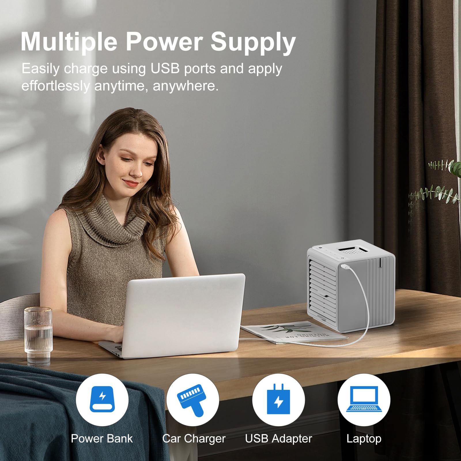 Cozzyben Mini Air Conditioner Portable Water Small USB Ac Unit Personal Evaporative Swamp Cooler Ice Fan for Desk Room Bedroom Car Camping Tent