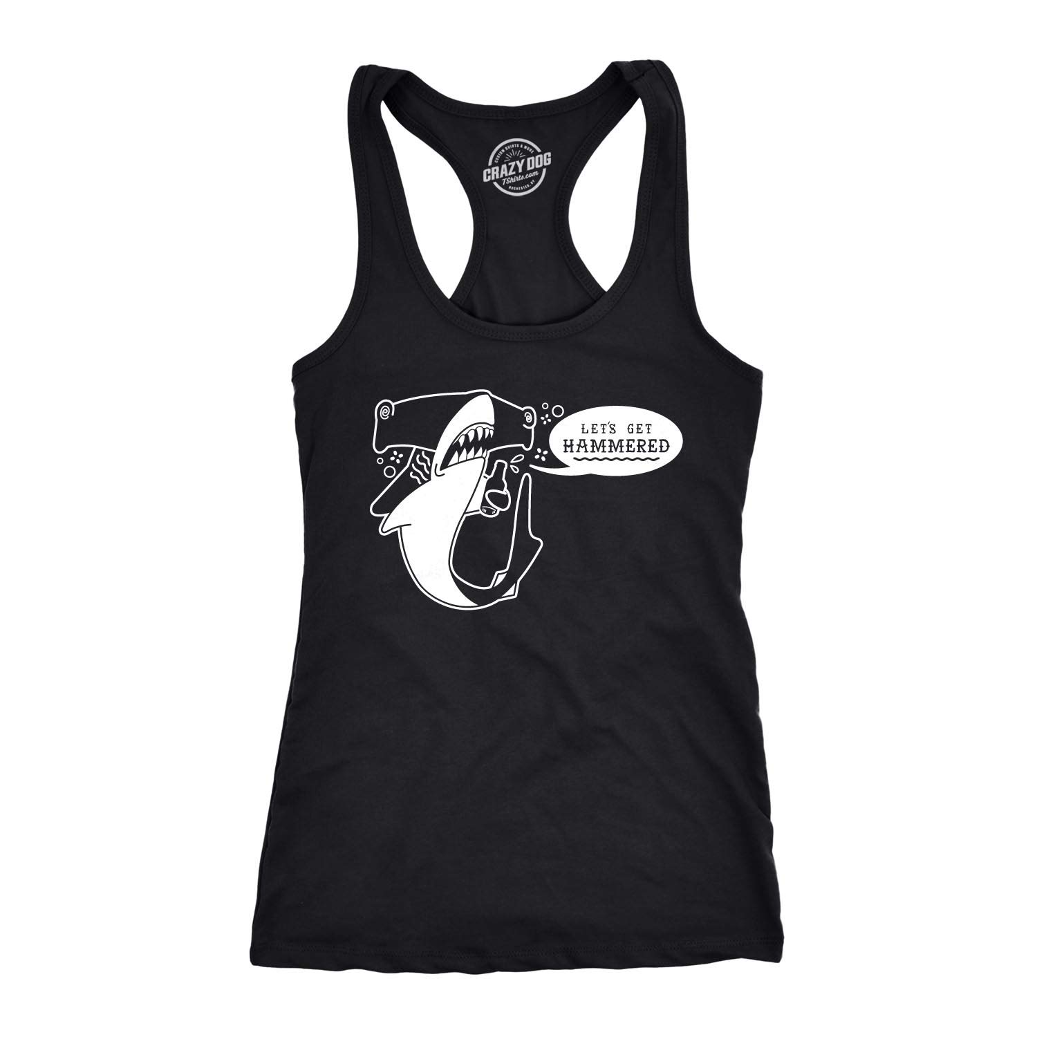 Womens Tank Lets Get Hammered Tanktop Funny Hammerhead Shark Drinking Tee for Ladies Funny Racerback Tank Shark Tank Top for Women Funny Drinking Tank Top Black M