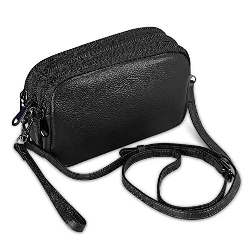 FUKUTAI Genuine Leather Crossbody Bags Shoulder Purses for Women - Real Leather Lightweight Soft Crossbody Bag Pocketbook (Black)