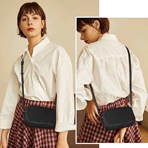 FUKUTAI Genuine Leather Crossbody Bags Shoulder Purses for Women - Real Leather Lightweight Soft Crossbody Bag Pocketbook (Black)