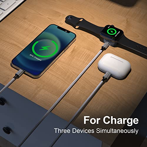 5 in 1 Smart Watch Charger Cable 6FT Magnetic iWatch Charger Multi Charging Cable with Lightning*2+Type C Nylon Braided iPhone Charger for Apple Watch Series 7/6/5/4/3/2/1/SE/iPhone/iPad/Samsung/Andr