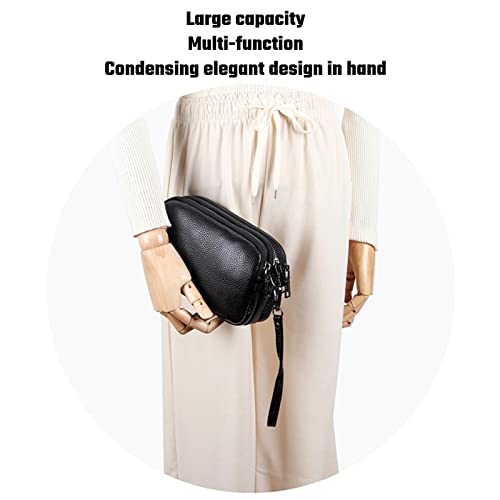 FUKUTAI Genuine Leather Crossbody Bags Shoulder Purses for Women - Real Leather Lightweight Soft Crossbody Bag Pocketbook (Black)