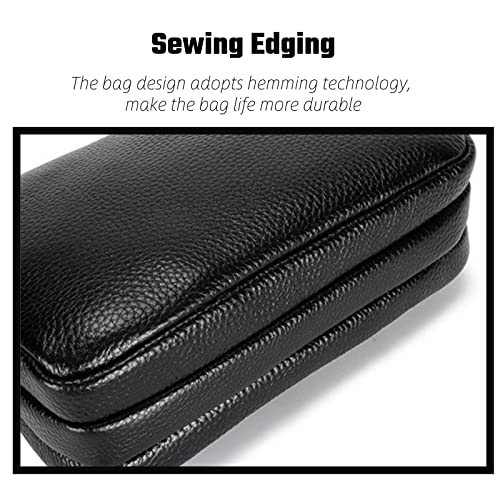 FUKUTAI Genuine Leather Crossbody Bags Shoulder Purses for Women - Real Leather Lightweight Soft Crossbody Bag Pocketbook (Black)