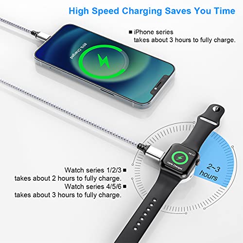 5 in 1 Smart Watch Charger Cable 6FT Magnetic iWatch Charger Multi Charging Cable with Lightning*2+Type C Nylon Braided iPhone Charger for Apple Watch Series 7/6/5/4/3/2/1/SE/iPhone/iPad/Samsung/Andr