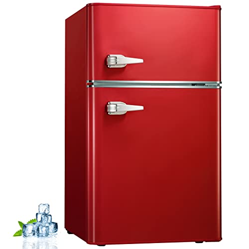 Kndko Compact Refrigerator 3.2 CU.FT. Fridge with Freezer - Dual Door Fridge - Adjustable Temperature, Energy Saving - Retro Refrigerator for Dorm, Bedroom, Apartment, Office, Garage