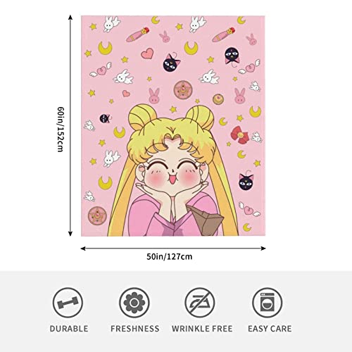 Slafoiu Anime Blanket Cute Pink Throw Blanket Soft Cozy Blankets for Bed Sofa Couch Gifts for Women Girls 50" x 40"