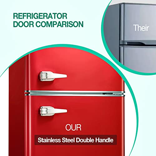 Kndko Compact Refrigerator 3.2 CU.FT. Fridge with Freezer - Dual Door Fridge - Adjustable Temperature, Energy Saving - Retro Refrigerator for Dorm, Bedroom, Apartment, Office, Garage