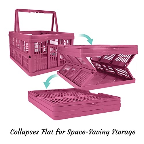 Home+Solutions 3 Piece Collapsible Basket Set - Berry Pink Plastic Containers for Multipurpose Storage