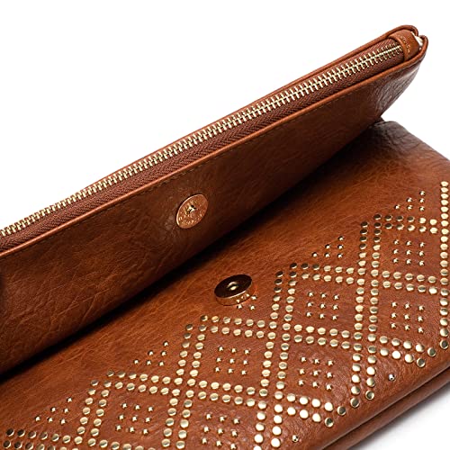 NOL Natural Organic Lifestyle Women Crossbody Bag Shoulder Handbag Evening Clutch Purse with Studs Chaine Strap (Brown)