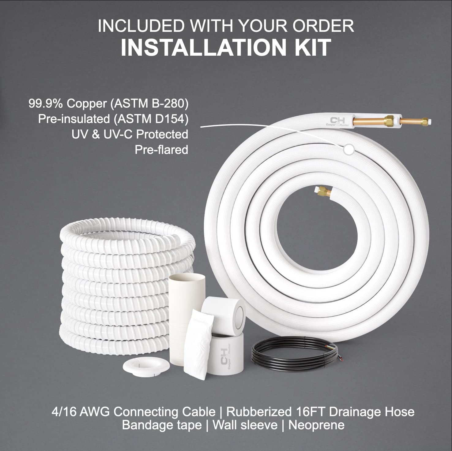 Cooper&Hunter 18,000 BTU Dual Zone Mini Split AC/Heating System 6,000 + 12,000 BTU, 22.9 SEER2, Wall Mount Ductless Air to Air Inverter Including 16ft Installation Kits