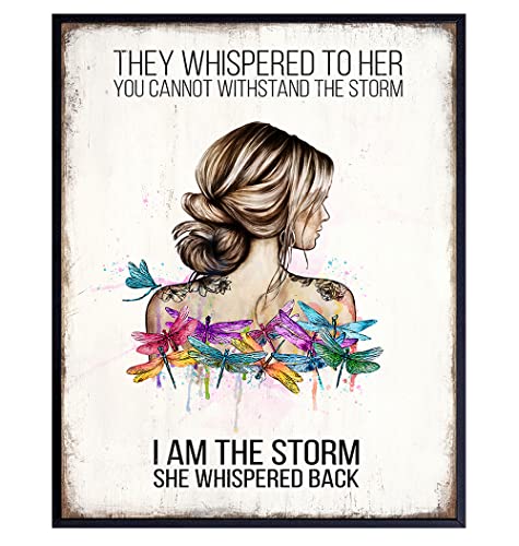 Boho-chic Positive Wall Art - Encouraging Wall Decor - They Whispered to Her You Cannot Withstand The Storm - Daughter Gift - Motivation Inspiration Saying Quotes - Bedroom Wall Art for Women UNFRAMED