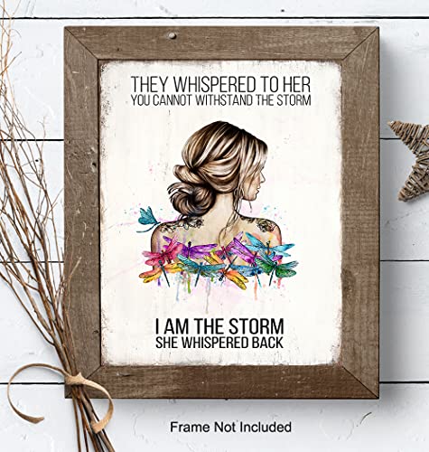 Boho-chic Positive Wall Art - Encouraging Wall Decor - They Whispered to Her You Cannot Withstand The Storm - Daughter Gift - Motivation Inspiration Saying Quotes - Bedroom Wall Art for Women UNFRAMED