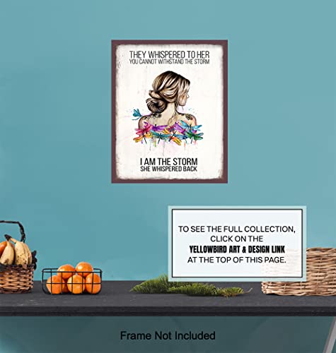 Boho-chic Positive Wall Art - Encouraging Wall Decor - They Whispered to Her You Cannot Withstand The Storm - Daughter Gift - Motivation Inspiration Saying Quotes - Bedroom Wall Art for Women UNFRAMED