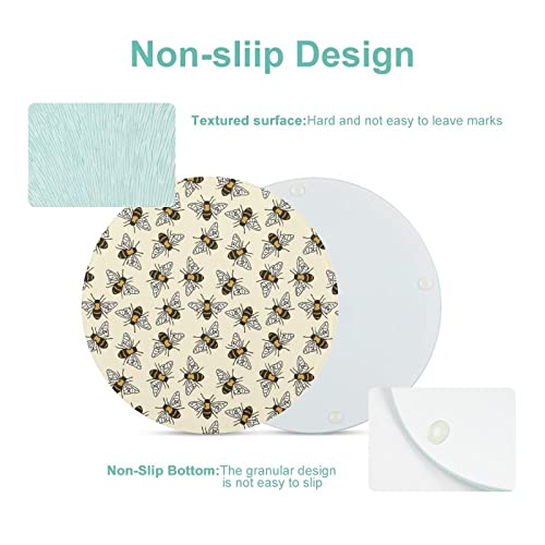 Save The Bees Printed Round Cutting Board Glass Chopping Blocks Mats Food Tray for Home Kitchen Decoration
