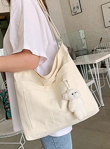 Women Retro Large Size Canvas Shoulder Bag Large Hobo Bag Canvas Crossbody Bag Messenger Tote