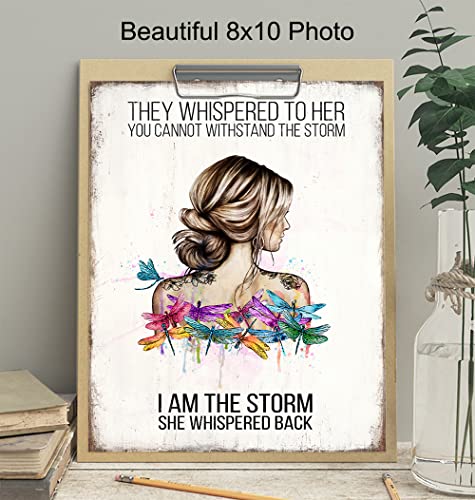 Boho-chic Positive Wall Art - Encouraging Wall Decor - They Whispered to Her You Cannot Withstand The Storm - Daughter Gift - Motivation Inspiration Saying Quotes - Bedroom Wall Art for Women UNFRAMED