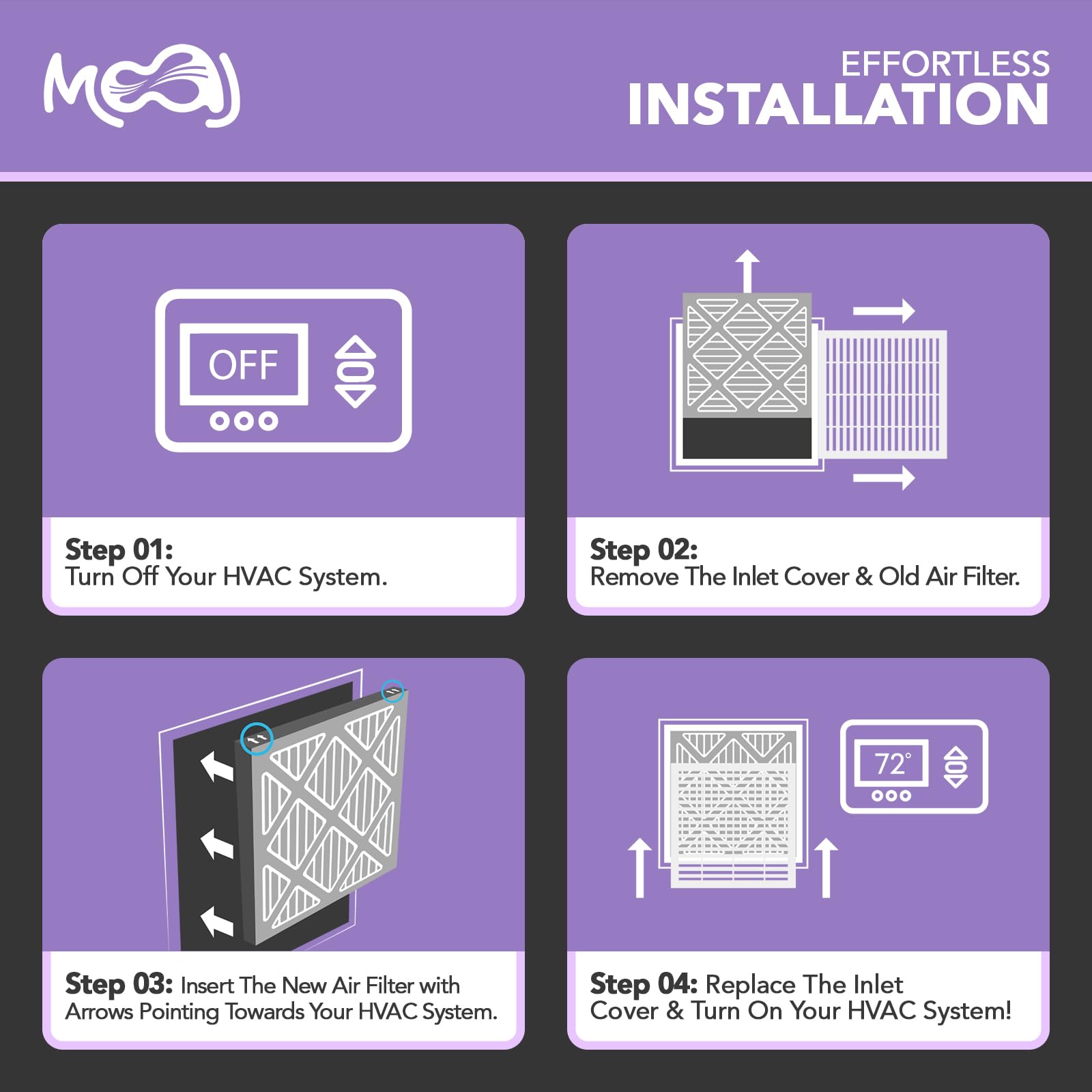 10x20x1 Air Filter (4-PACK) | MERV 8 | MOAJ Elite Dust Defense | BASED IN USA | Quality Pleated Replacement Air Filters for AC & Furnace Applications | Actual Dimensions: 9.70" x 19.70" x 0.75" in.