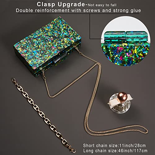 NUSTTAL Clutch Purses for Women wedding Evening Bag Shoulder Handbag Glitter Acrylic Box Clutch Bag-Green