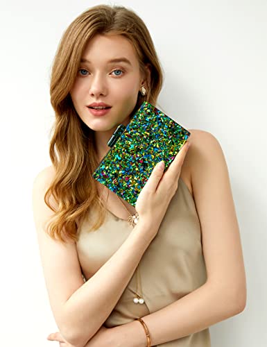 NUSTTAL Clutch Purses for Women wedding Evening Bag Shoulder Handbag Glitter Acrylic Box Clutch Bag-Green