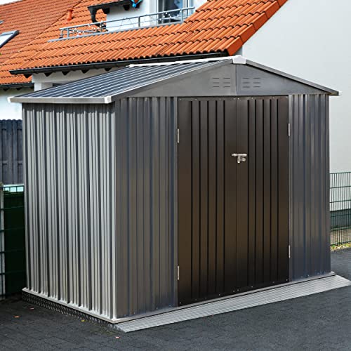 MUPATER Shed Outdoor Storage 8x6 FT, Metal Shed Kit with Lockable Doors and Vents, Garden Tool Storage Shed House for Backyard, Patio and Lawn, Grey