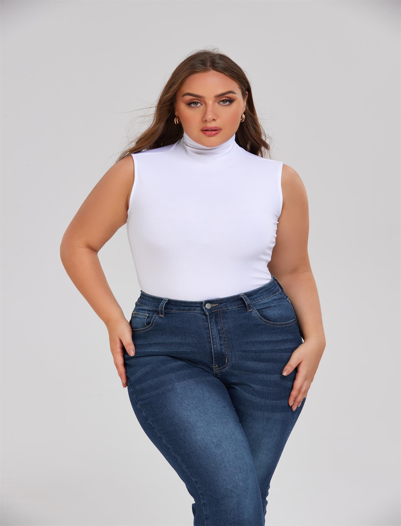 Nasperee Women Sleeveless Mock Turtleneck Tank Tops Slim Fit Stretchy Layer Tee Shirts