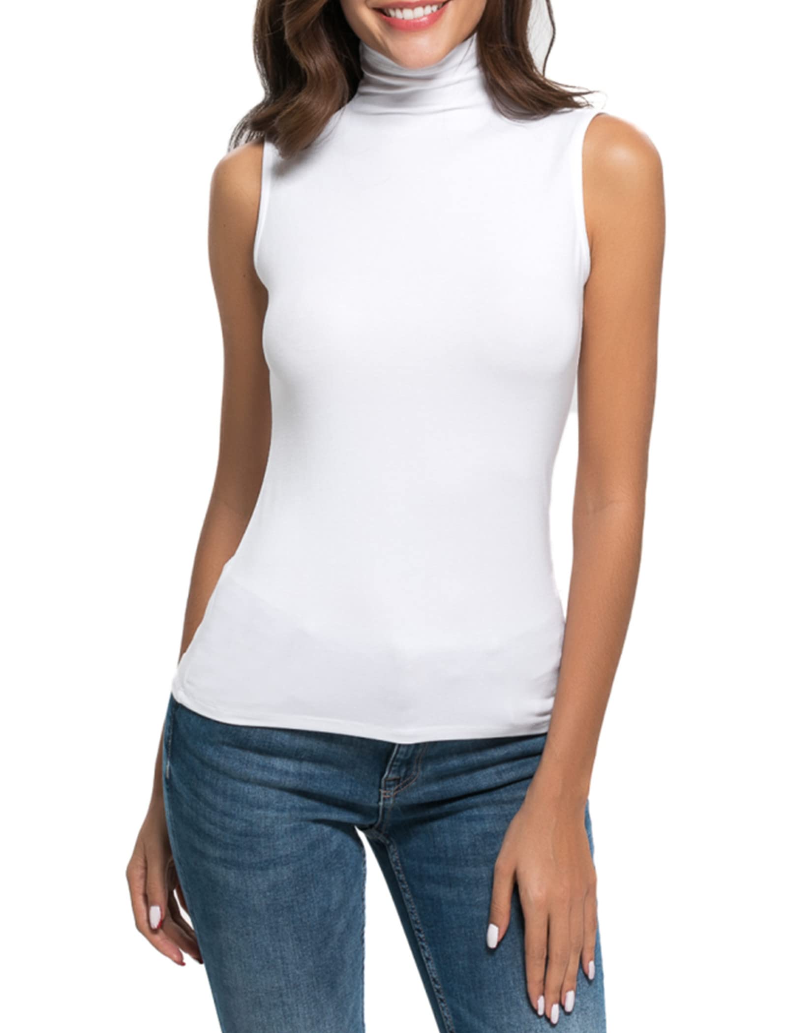 Nasperee Women Sleeveless Mock Turtleneck Tank Tops Slim Fit Stretchy Layer Tee Shirts