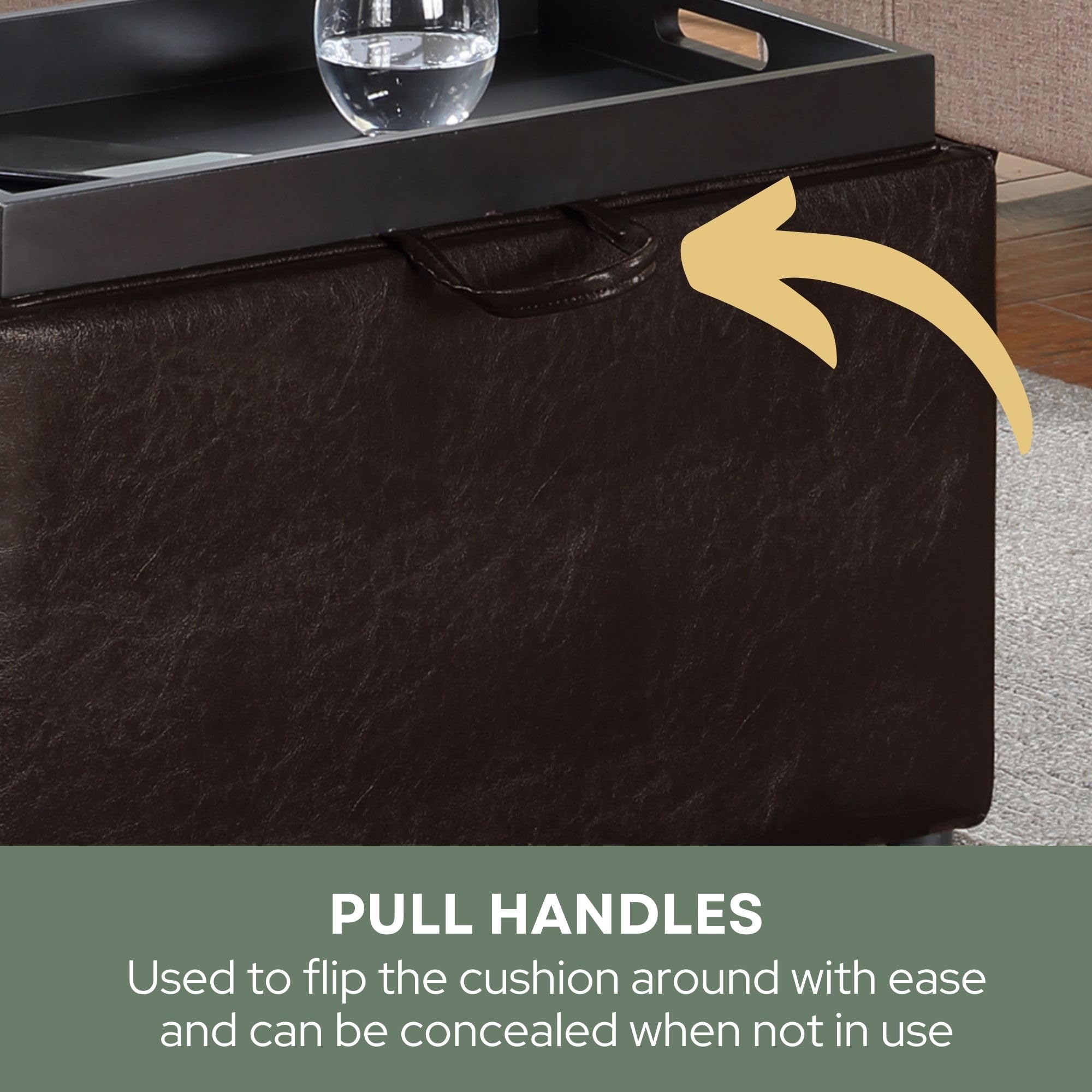 Convenience Concepts Designs4Comfort Accent Storage Ottoman 22.75" - Modern Foot Stool with Decorative Tray for Living Room, Dining Room, Office, Den, Espresso Faux Leather