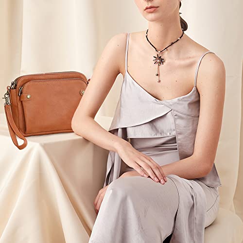 Crossbody Leather Shoulder Bags and Clutches, 2023 New Three-Layer Leather Adjustable Strap Clutch Bags for Women (Red)